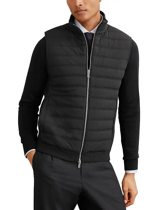 REISS Newford Stand Collar Quilted Zip Gilet - Navy