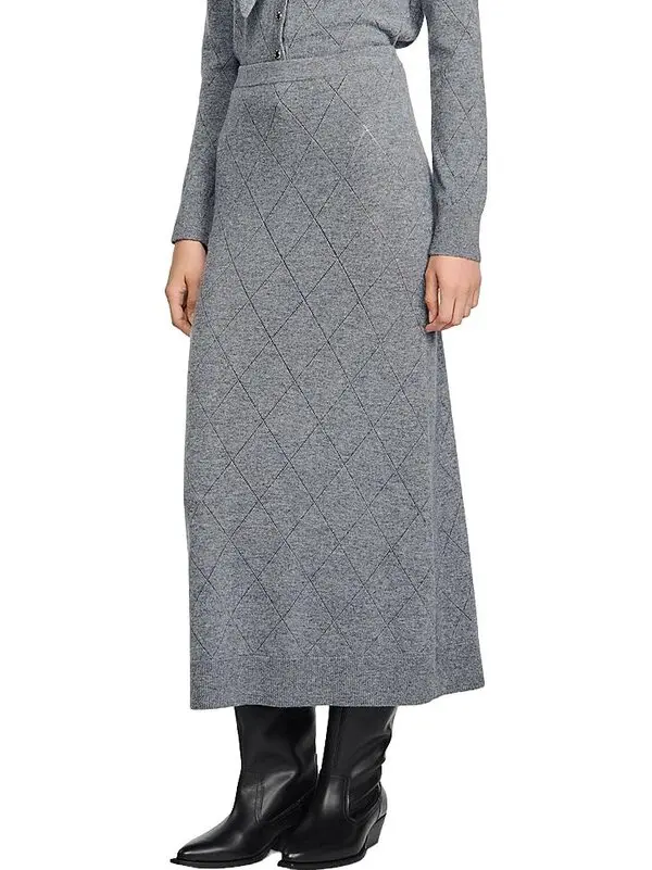 Sandro Coralyna Wool Blend Pointelle Knit Skirt - Grey
