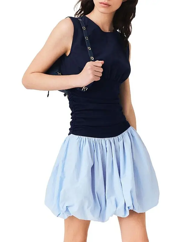 Maje Jersey And Cotton Mix Dress - Blue