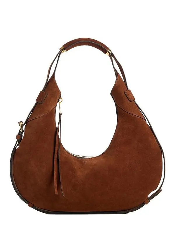 Moschino Handle Me Suede Shoulder Bag - Coffee
