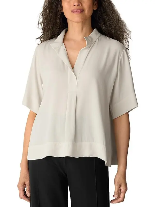 Eileen Fisher Silk Stand Collar Top - Plaster