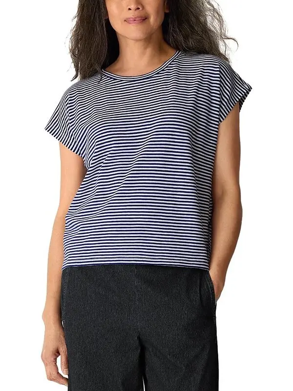 Eileen Fisher Cotton Crewneck Cap Sleeve Top - Infinity