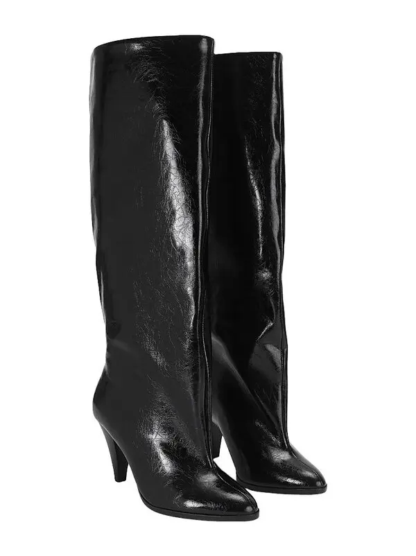Kurt Geiger Lambeth Leather Slouchy Knee High Boots - Black