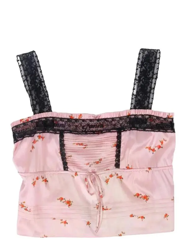 GANNI Lace-trim Floral-print Top - Pink