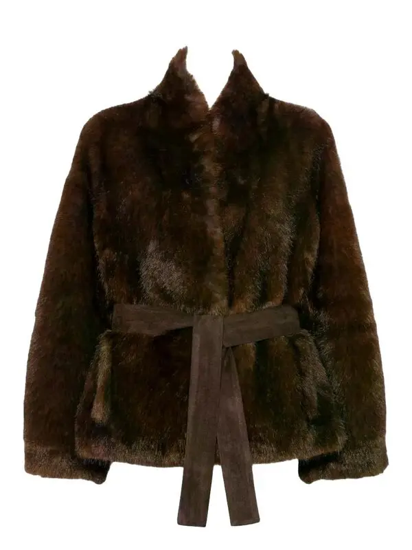 VALENTINI 1972 Faux-fur Belted Jacket - Brown