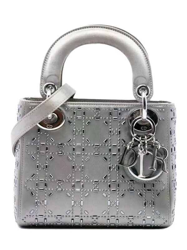 Dior 2018 Mini Satin Cannage Crystal Embellished Lady Satchel - Grey