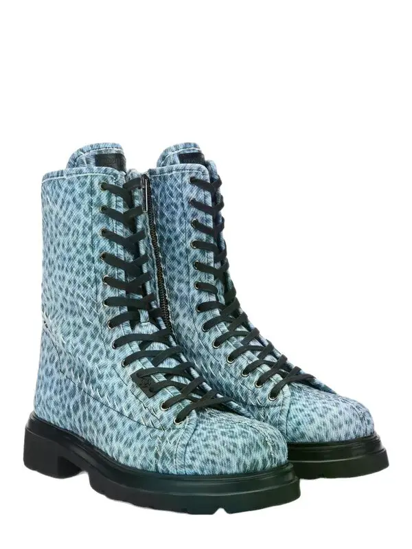 Roberto Cavalli Leopard-print Lace-up Combat Boots - Blue