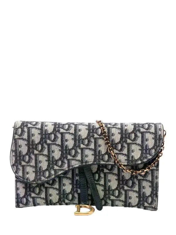 Dior 2020 Oblique Canvas Saddle Wallet On Chain Crossbody Bag - Blue