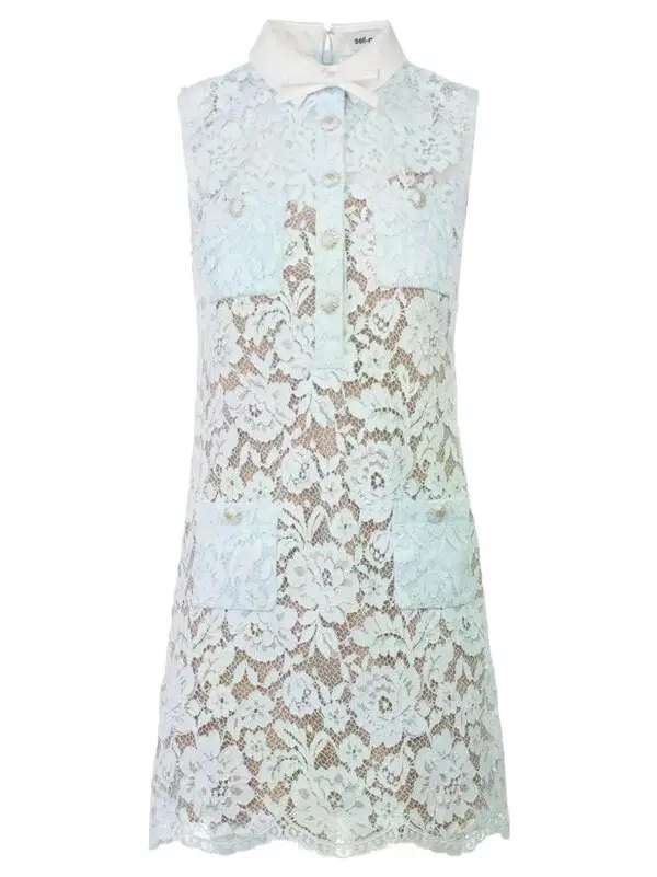 SELF-PORTRAIT Floral-lace Mini Dress - Blue