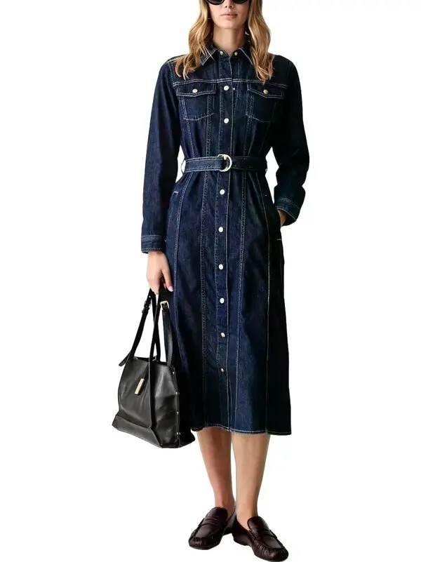 Gant Belted Button-down Midi Dress - Blue