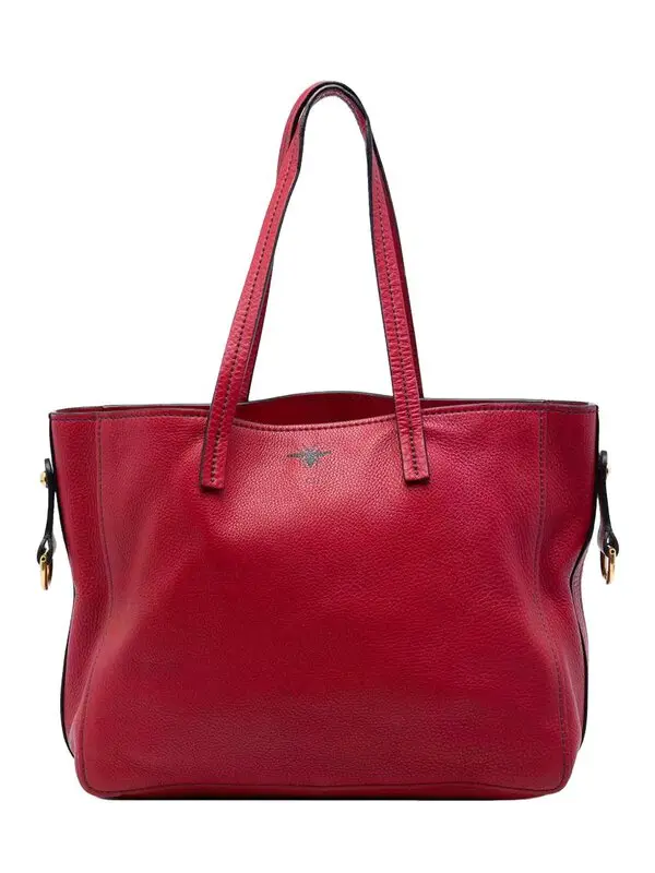 Dior 2017 Medium Grained Calfskin D Bee Shopper Tote Satchel - Red
