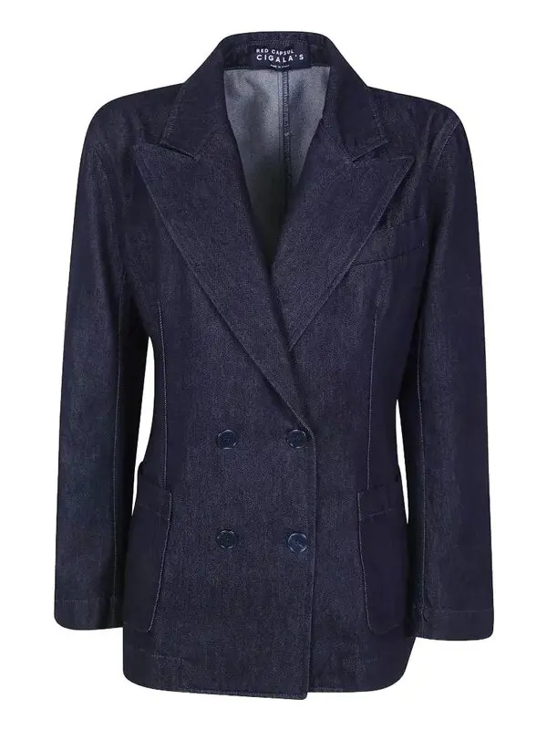 CIGALA'S Double-breasted Denim Jacket - Blue