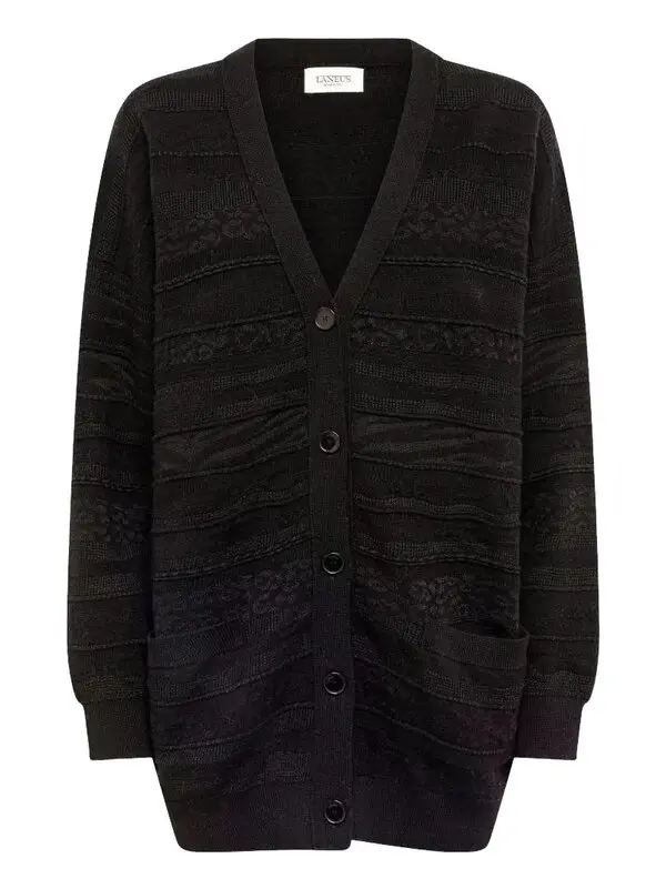 LANEUS Jacquard-knit V-neck Cardigan - Black