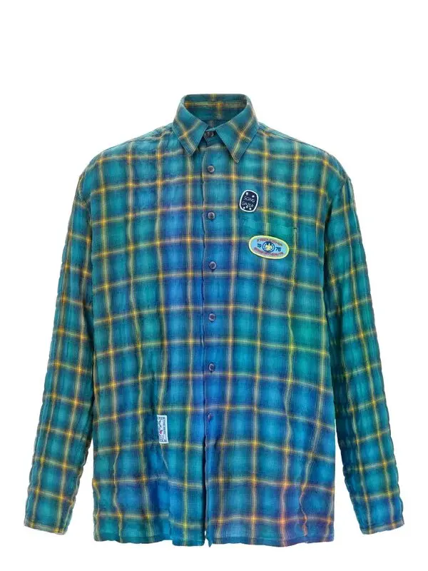 SONG FOR THE MUTE School Check-pattern Patch-detail Shirt - Blue