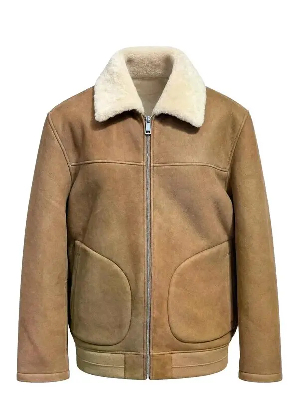 POCHE PARIS Shearling-collar Zip-up Jacket - Brown