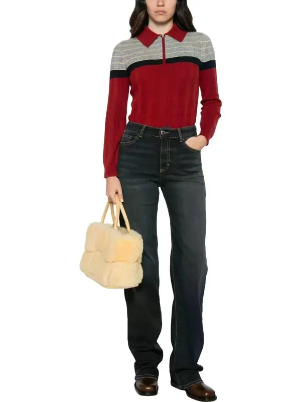 Guest In Residence Track Striped Ribbed-knit Sweater - Red