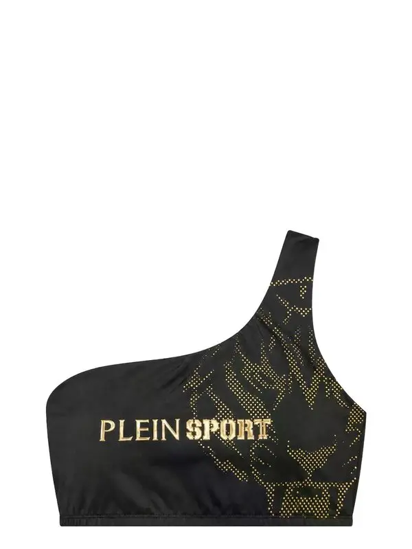 PLEIN SPORT One-shoulder Logo-print Bikini Top - Black