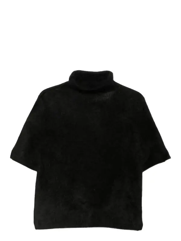 Soft Goat Short-sleeve Turtleneck Sweater - Black