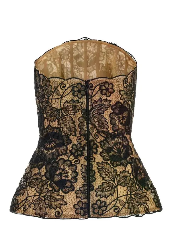Elie Saab Floral Guipure Lace Corset Top - Black