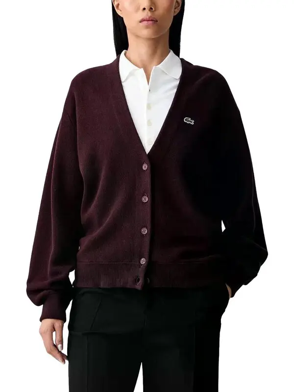 Lacoste Logo-patch V-neck Cardigan - Red