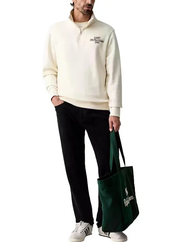 Gant Logo-embroidered Quarter-zip Sweatshirt - Neutrals
