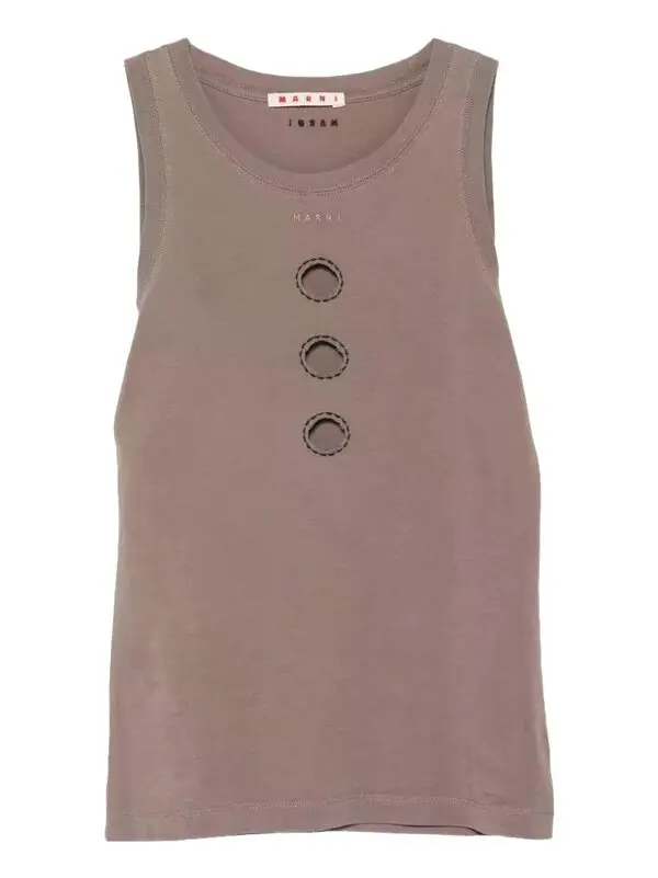 Marni Gray Cotton Tank Top With Cut-out Polka Dots - Neutrals