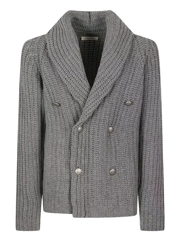 LBM Double-breasted Ribbed-knit Sweater - Grey