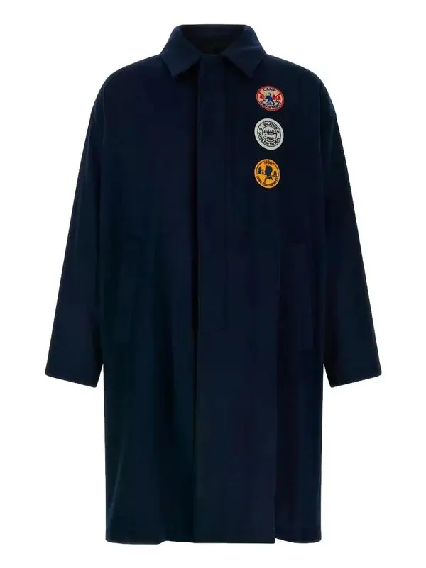 SONG FOR THE MUTE Patch-detail Embroidered-lettering Coat - Blue