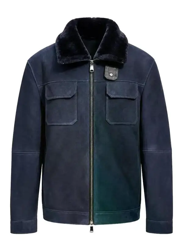 POCHE PARIS Shearling-collar Suede Jacket - Blue