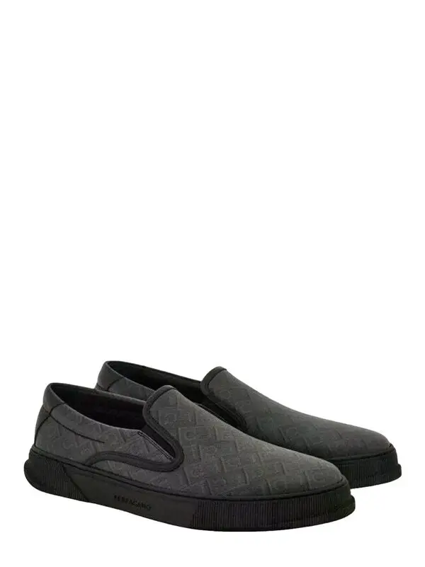 FERRAGAMO Embossed-pattern Slip-on Sneakers - Black
