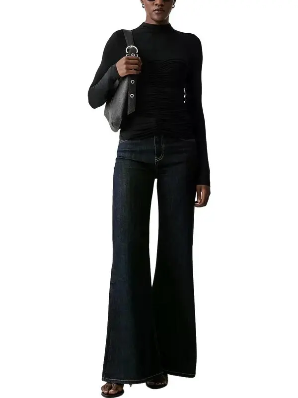 LA MANIA Solla Ruched High-neck Top - Black