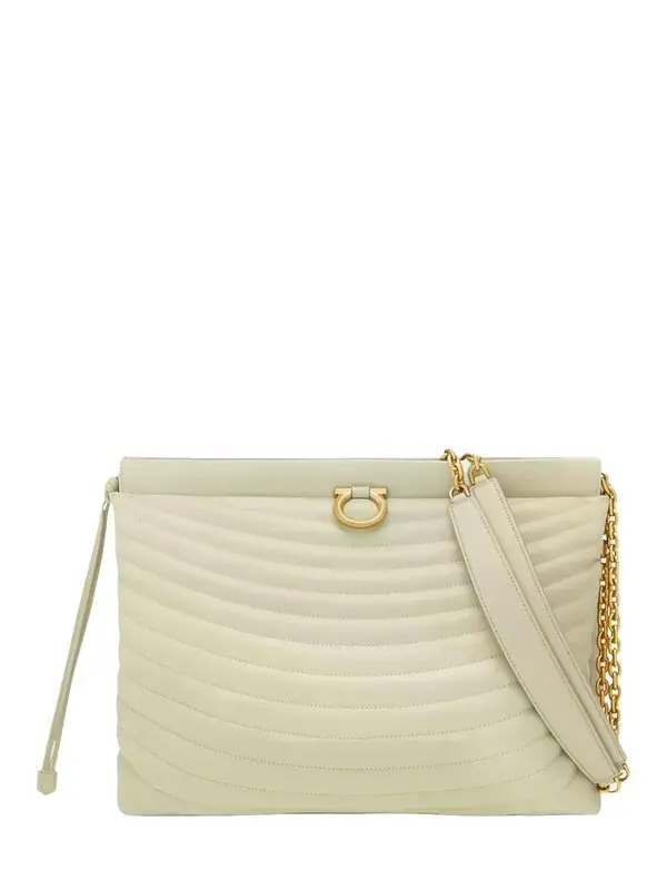 FERRAGAMO Gancini Quilted Leather Shoulder Bag - Neutrals
