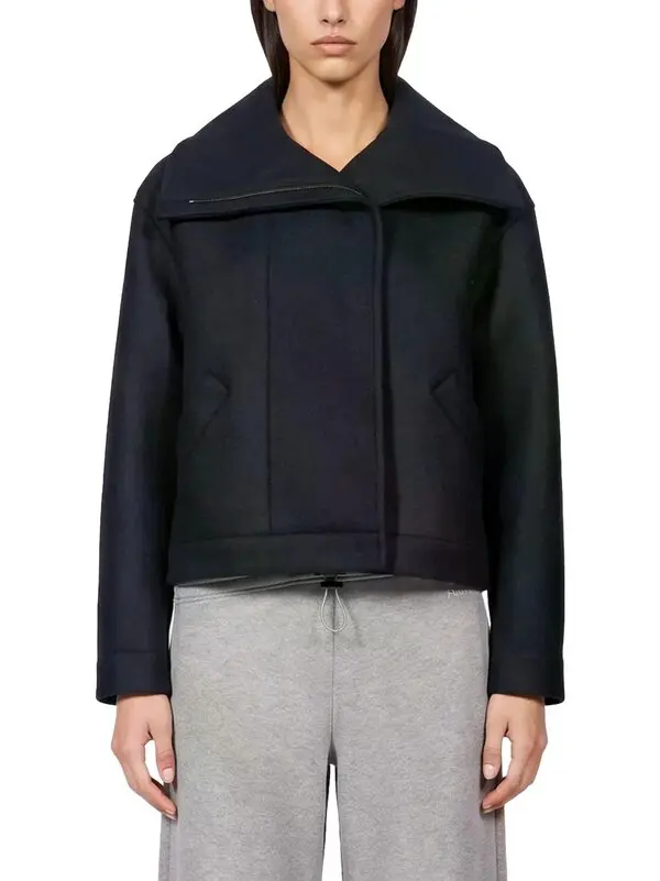 Harris Wharf London Asymmetric Collar Cropped Jacket - Blue