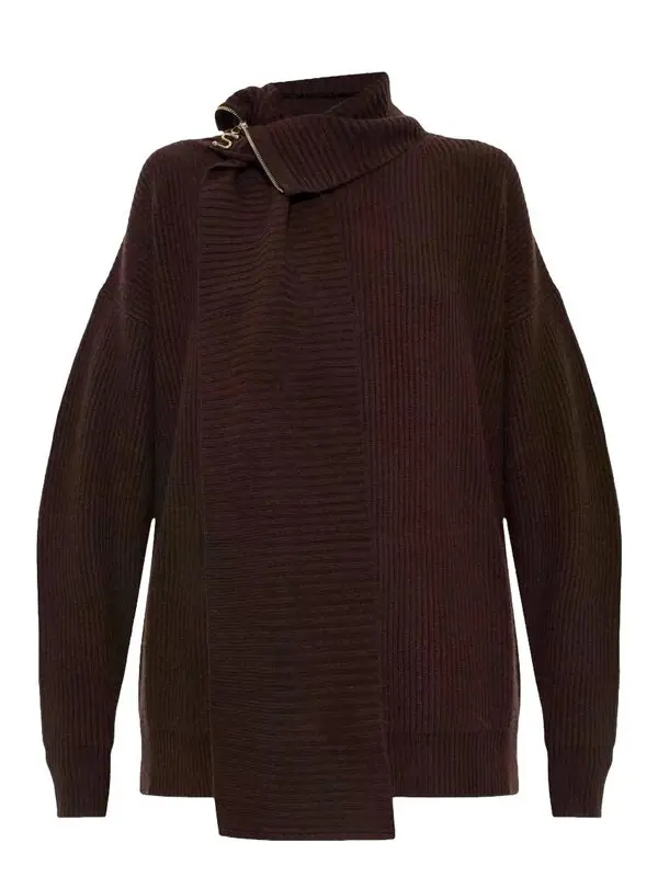 Sportmax Zip-neck Ribbed-knit Sweater - Brown