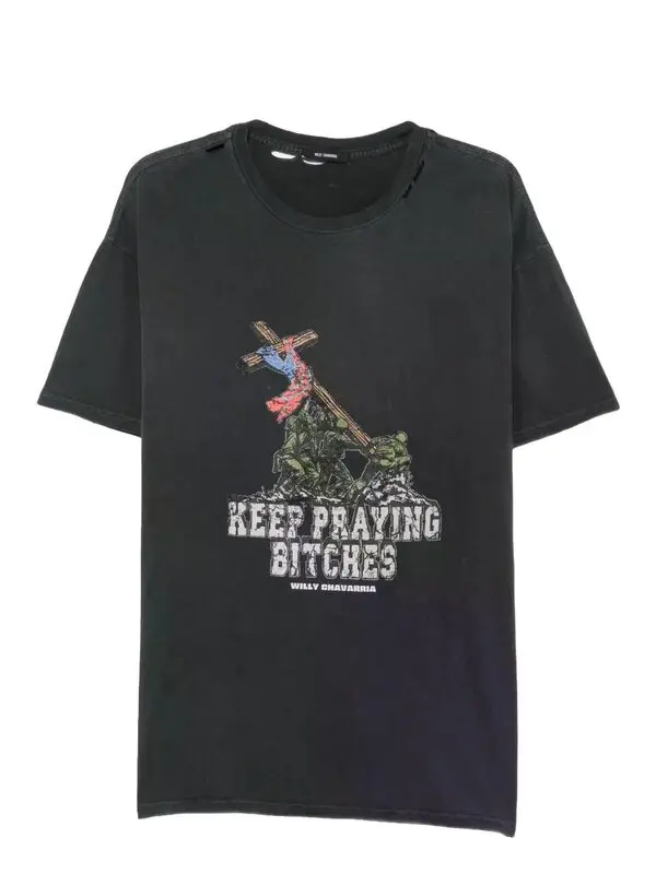 WILLY CHAVARRIA Graphic-print Distressed T-shirt - Grey