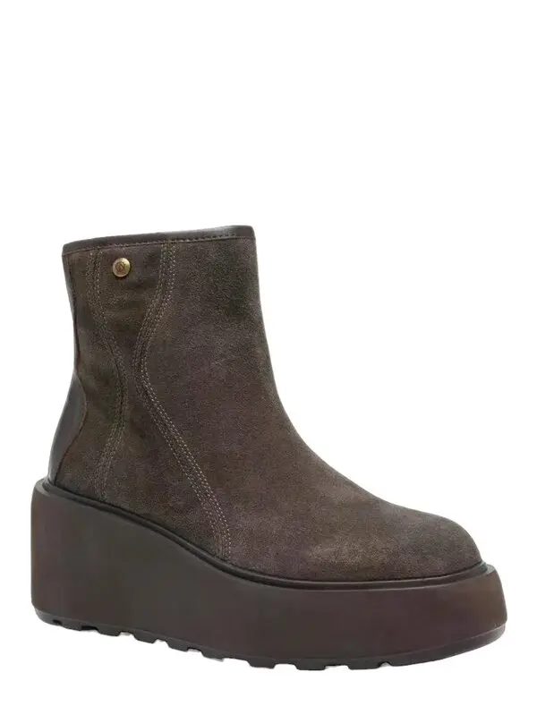 CAFÈNOIR Suede Platform Ankle Boots - Brown