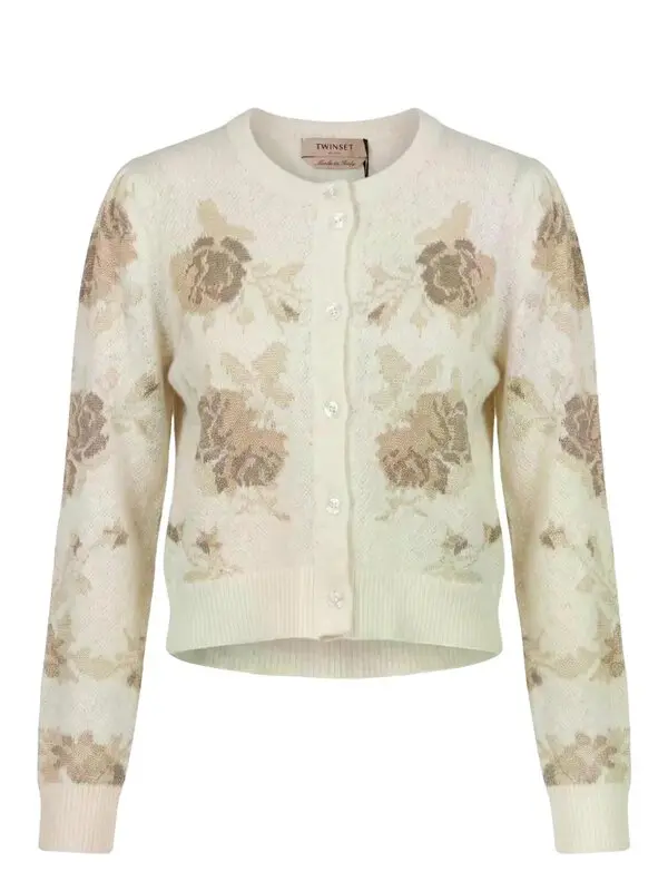 TWINSET Floral-jacquard Puff-sleeve Cardigan - Neutrals