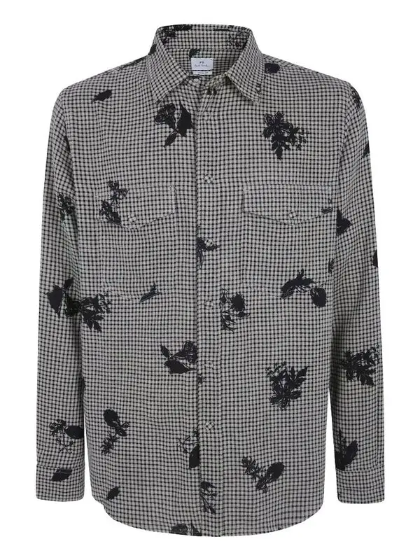 Paul Smith Floral-print Gingham Shirt - Neutrals