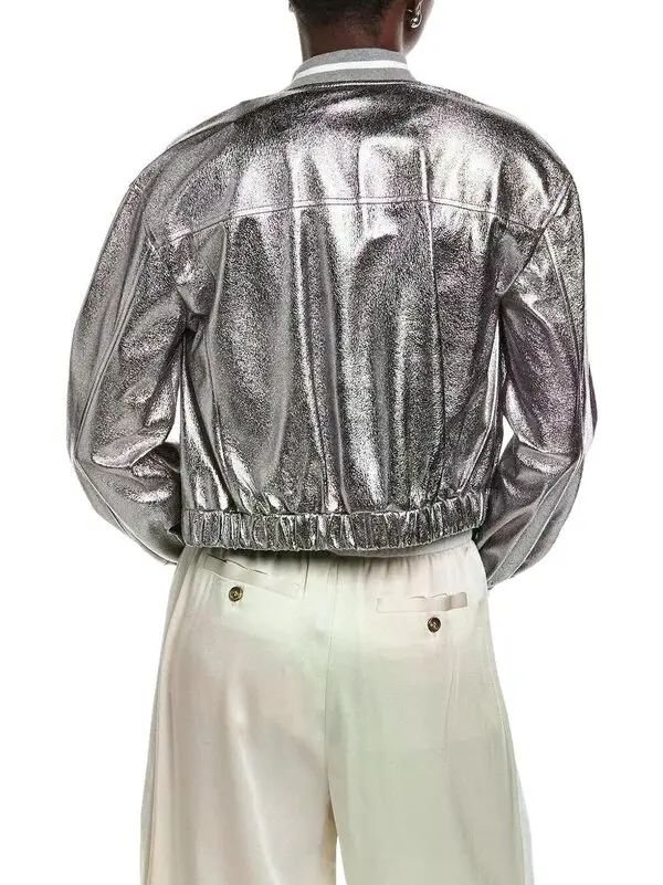 Brunello Cucinelli Metallic Leather Bomber Jacket - Silver