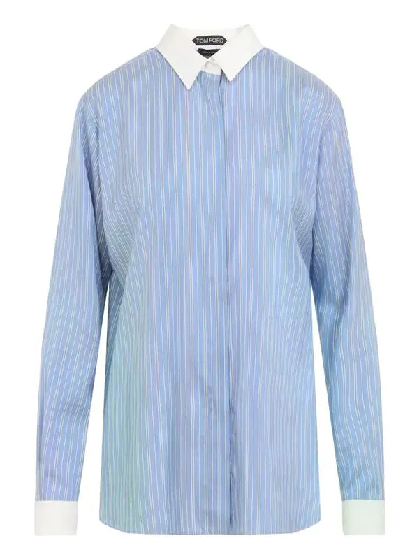 TOM FORD Striped Silk Shirt - Blue