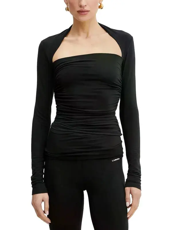 LA MANIA Sorrel Ruched Cut-out Top - Black