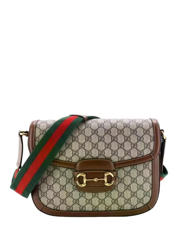 Gucci Horsebit 1955 Gg Coated Canvas With Leather Large Shoulder Bag - Brown
