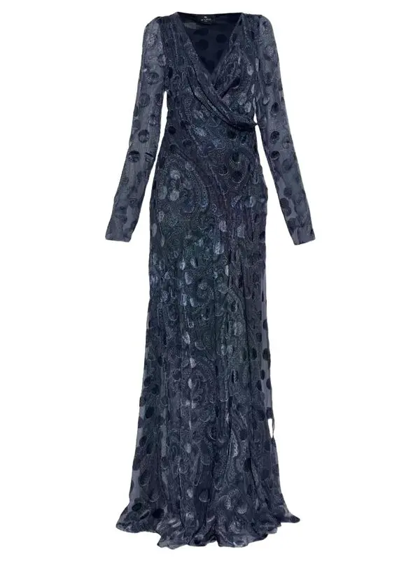 Etro Paisley-print Devoré Maxi Dress - Blue