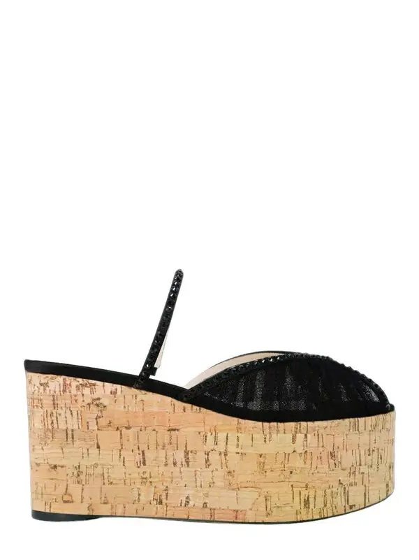 ANDREA WAZEN Paloma Crystal-embellished Cork Sandals - Black