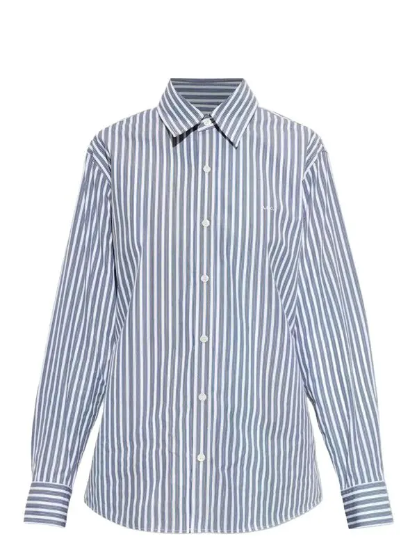 A.p.c. Striped Embroidered-logo Shirt - Blue