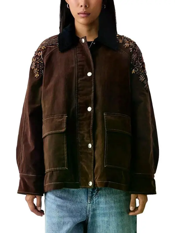 ERMANNO FIRENZE Corduroy-collar Embellished Jacket - Brown
