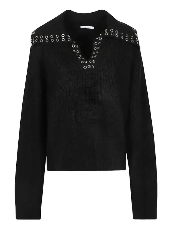 Patrizia Pepe Eyelet-embellished V-neck Sweater - Black