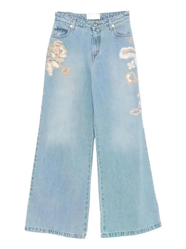 ERMANNO FIRENZE Floral-embroidered Wide-leg Jeans - Blue