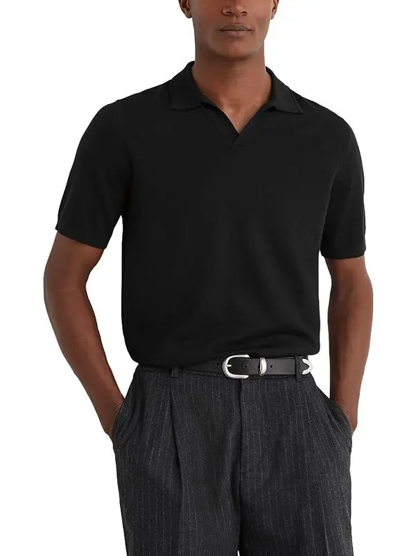 REISS Duchie Merino Wool Polo Shirt - Black