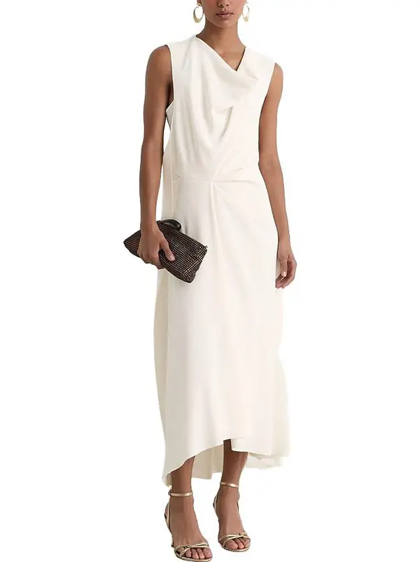 REISS Dorota Draped Dipped Hem Dress - Ivory